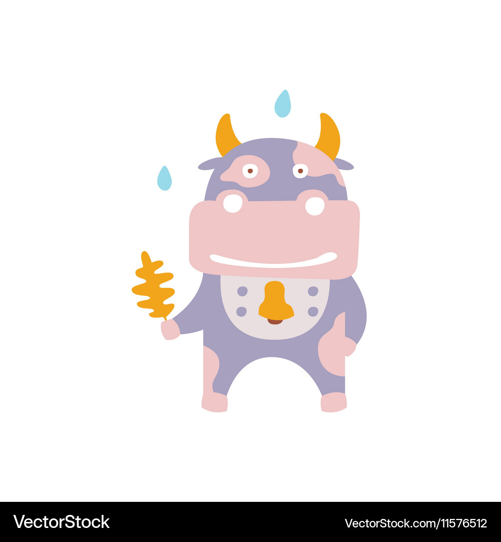 Violet Cow Wearing Bell With Oak Leaf Under Rain Vector Image