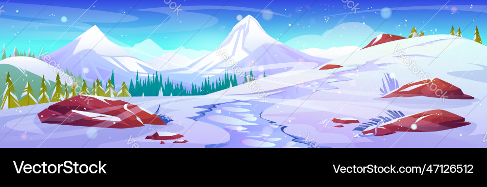 Winter snow mountain landscape cartoon background Vector Image
