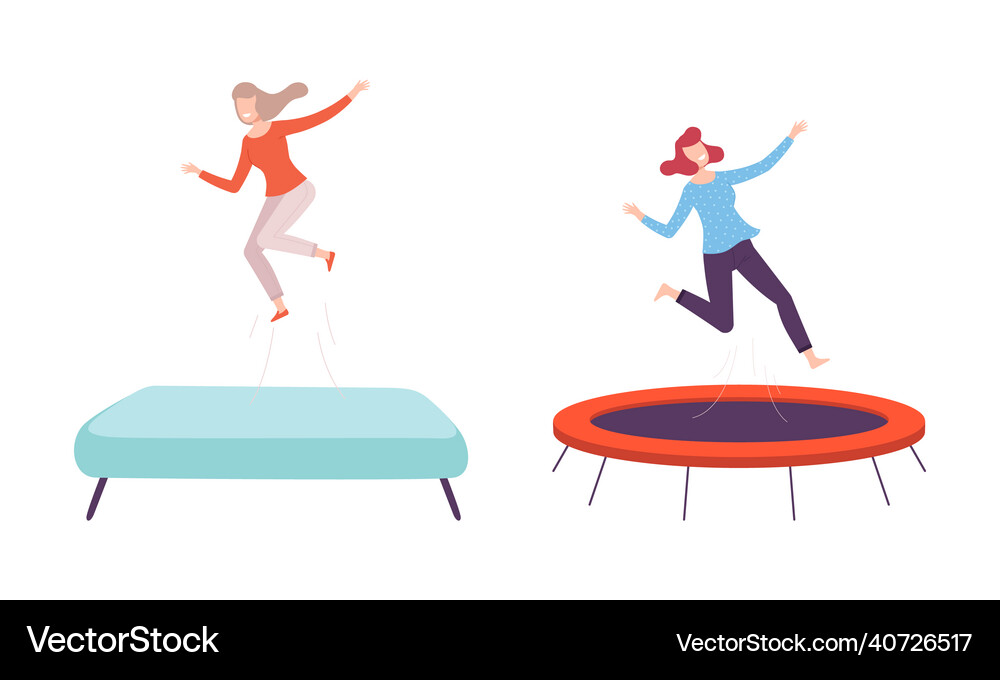 Cheerful woman character jumping and bouncing Vector Image
