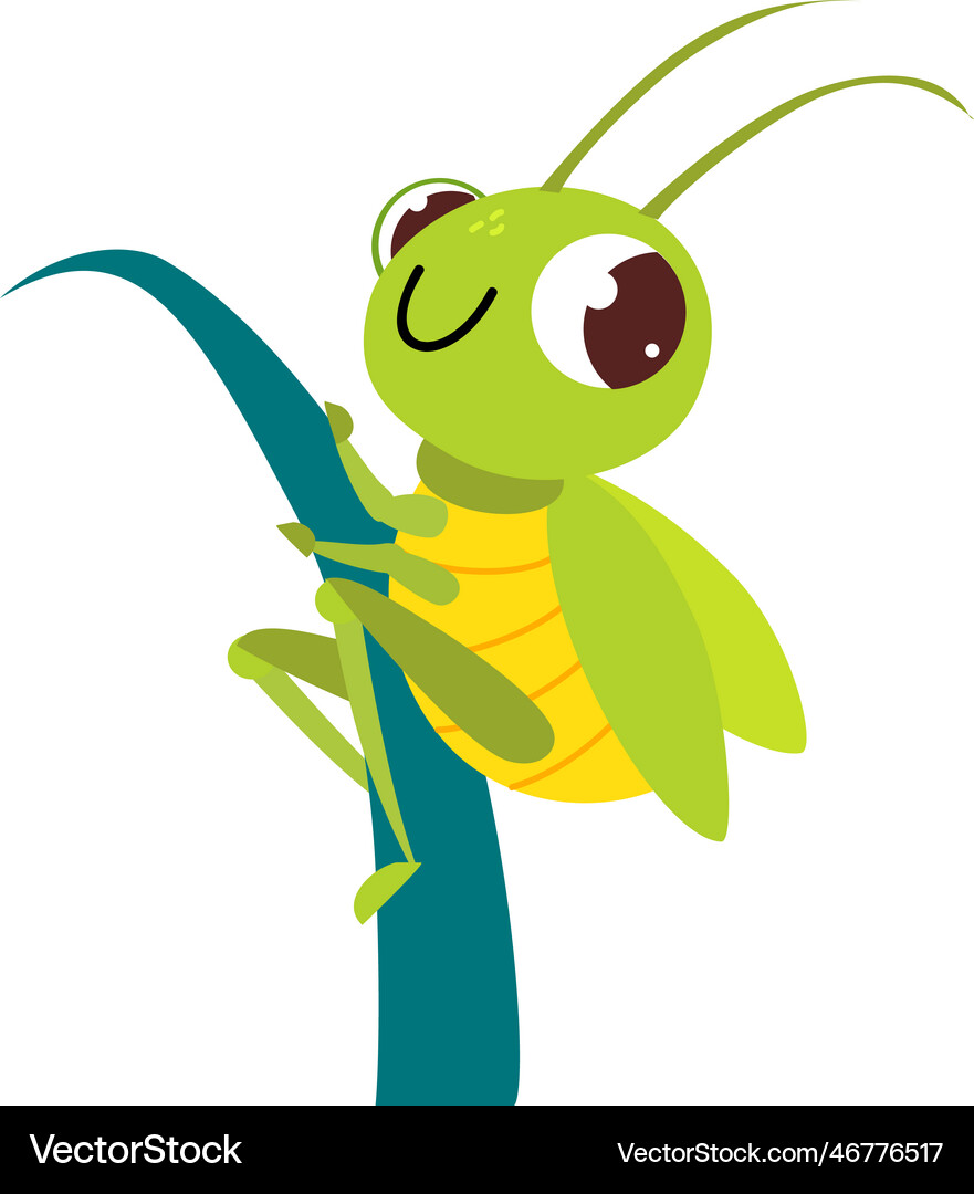 Cute grasshopper sitting on green grass funny Vector Image