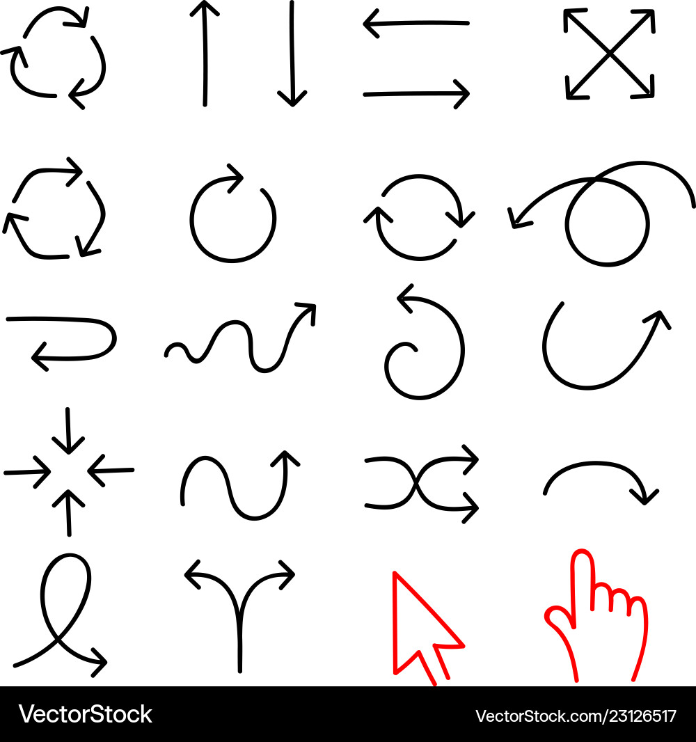 Doodle arrow icons isolated on white backgrounds Vector Image