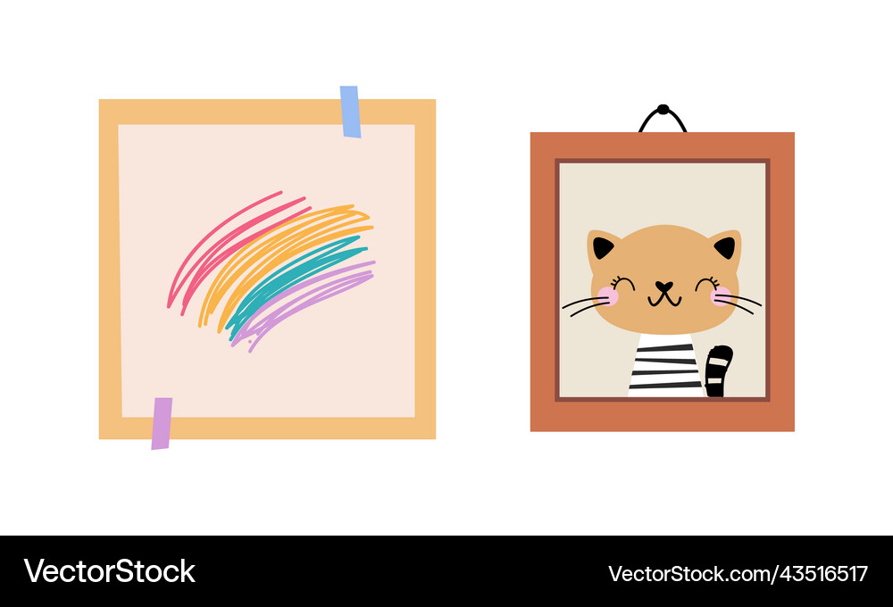 Frame with cat picture and card drawing Royalty Free Vector