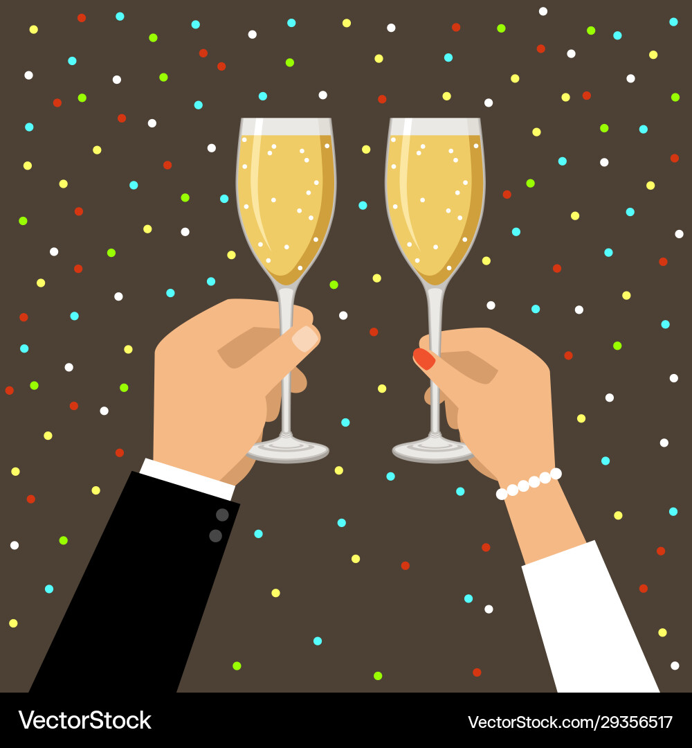 Hands holding champagne and wine glasses Vector Image