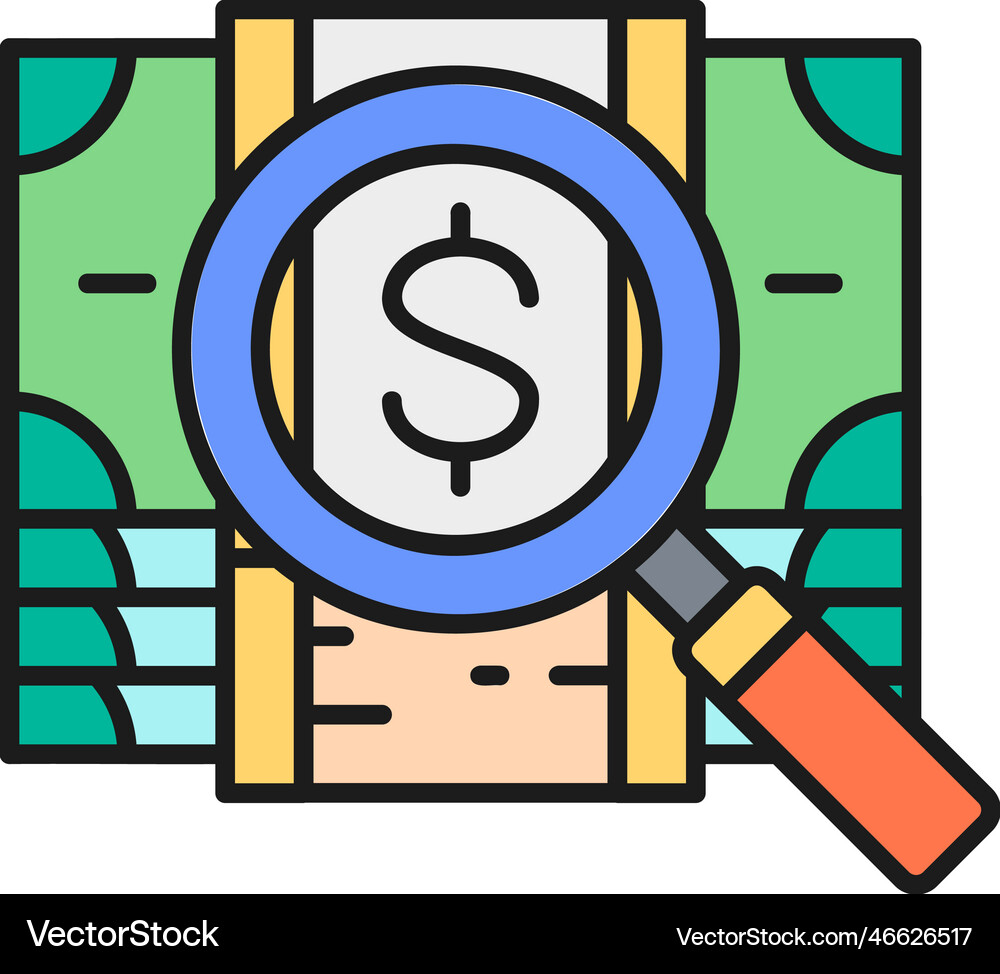 Magnifying glass with money banknotes Royalty Free Vector