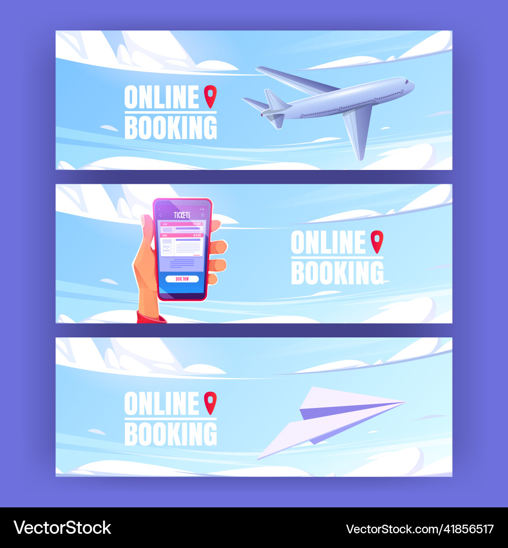 Online booking posters with plane and mobile phone