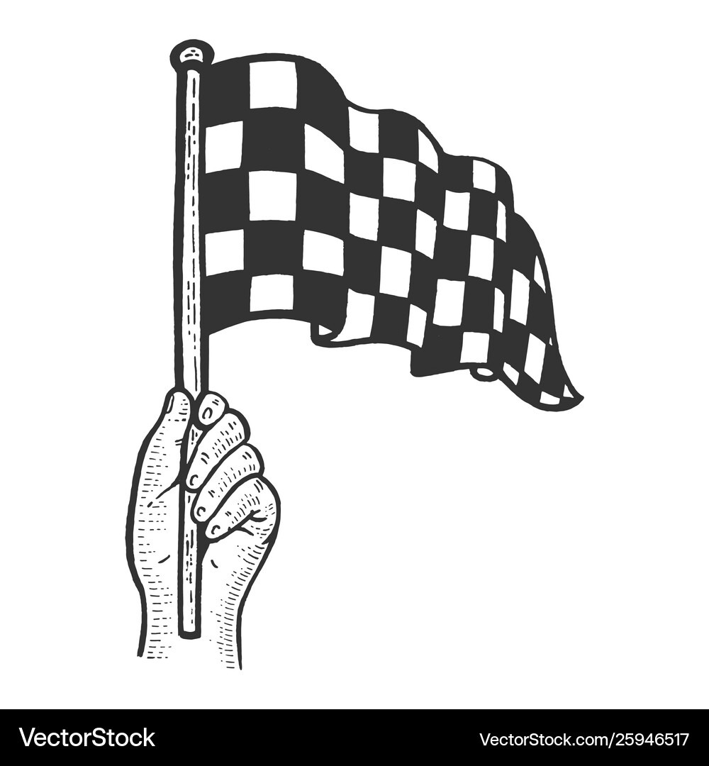 Racing flag in hand sketch Royalty Free Vector Image