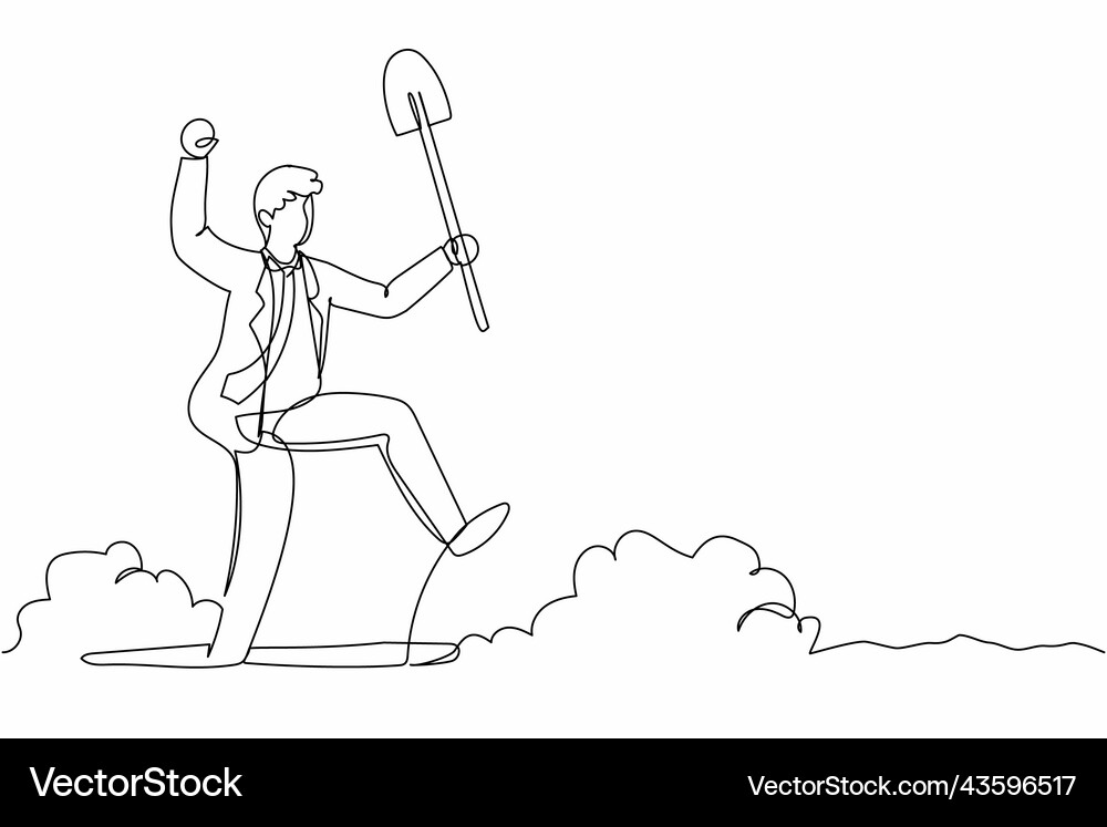 Single one line drawing excited businessman Vector Image