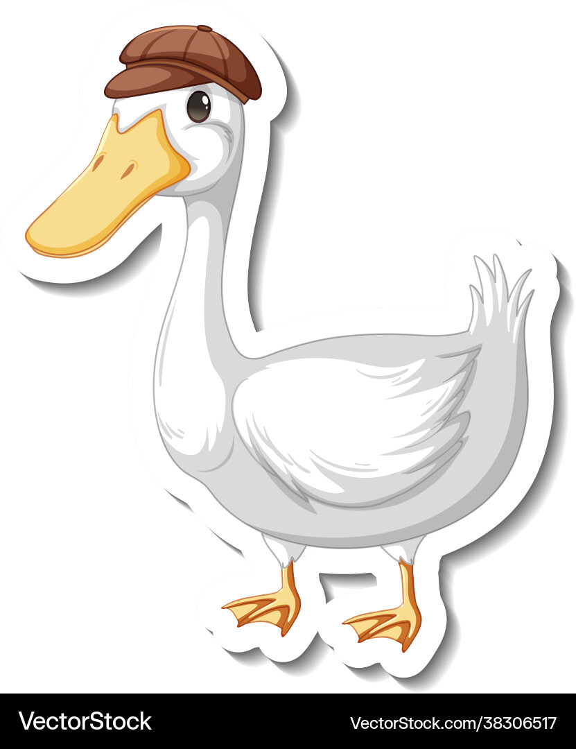 Sticker template with a duck wearing hat isolated Vector Image