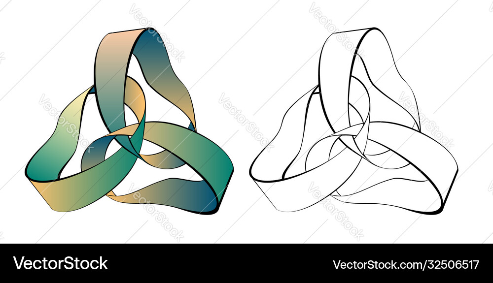 Three intertwined mobius strip colorful and black Vector Image