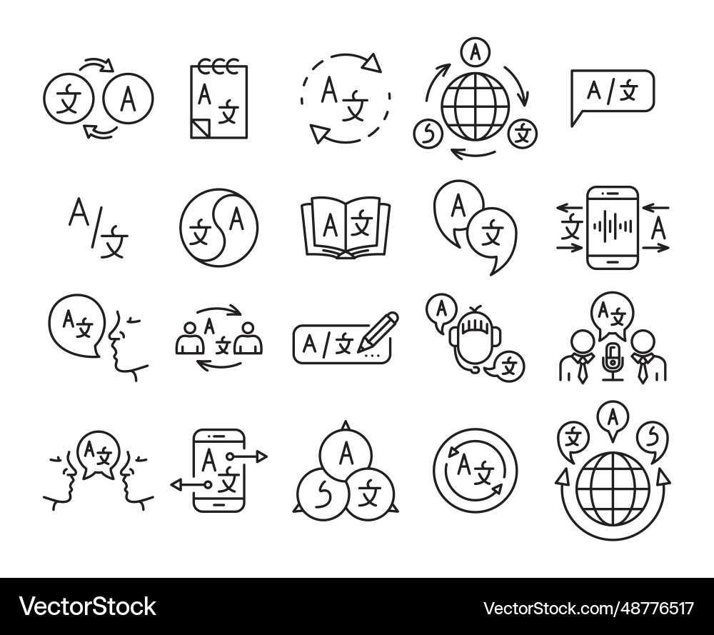 Translation related line icon set international Vector Image