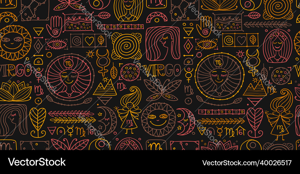 Virgo zodiac sign seamless pattern with design Vector Image