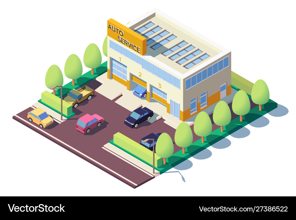 3d isometric modern car auto service with parking Vector Image