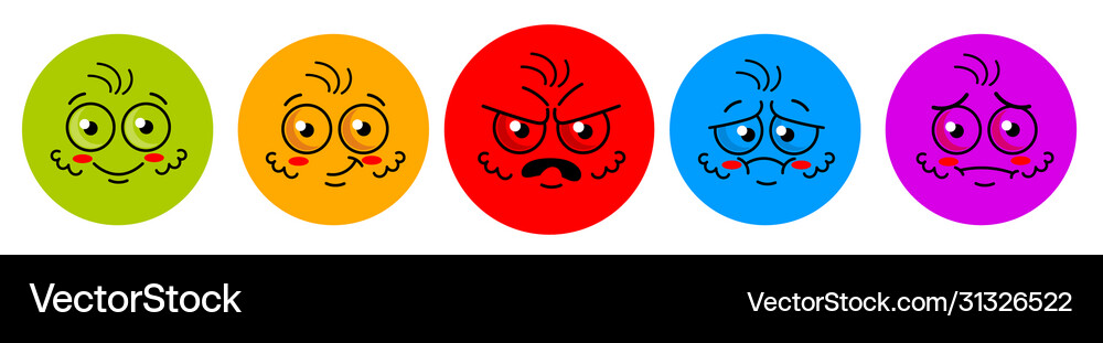 Angry and smiley face sticker with eye emotion Vector Image