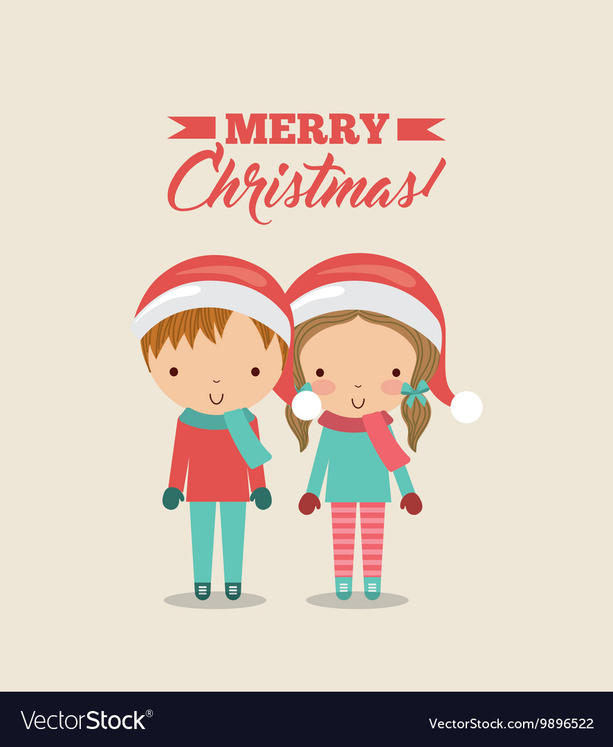 Boy and girl kids icon merry christmas design Vector Image