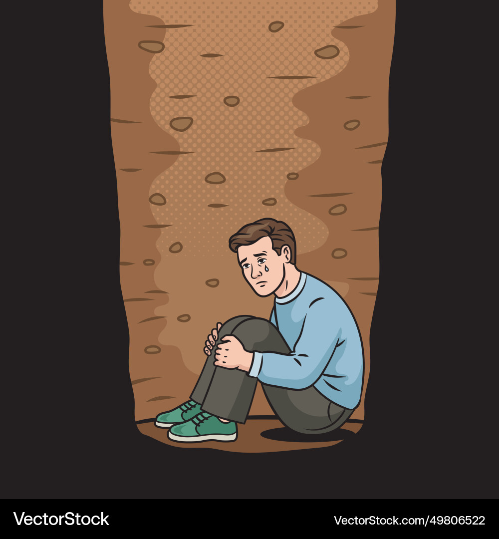 Depressed man at the bottom of pit Royalty Free Vector Image