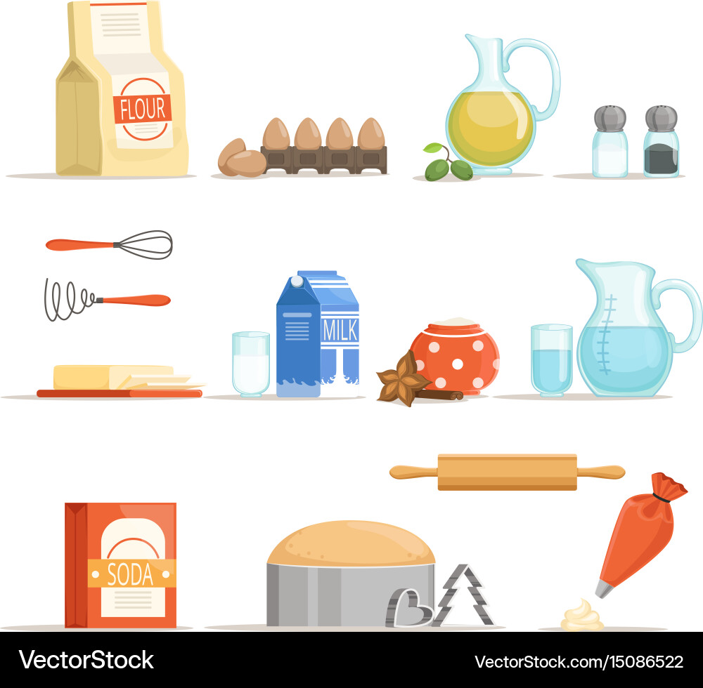 Different food ingredients for baking and cooking Vector Image