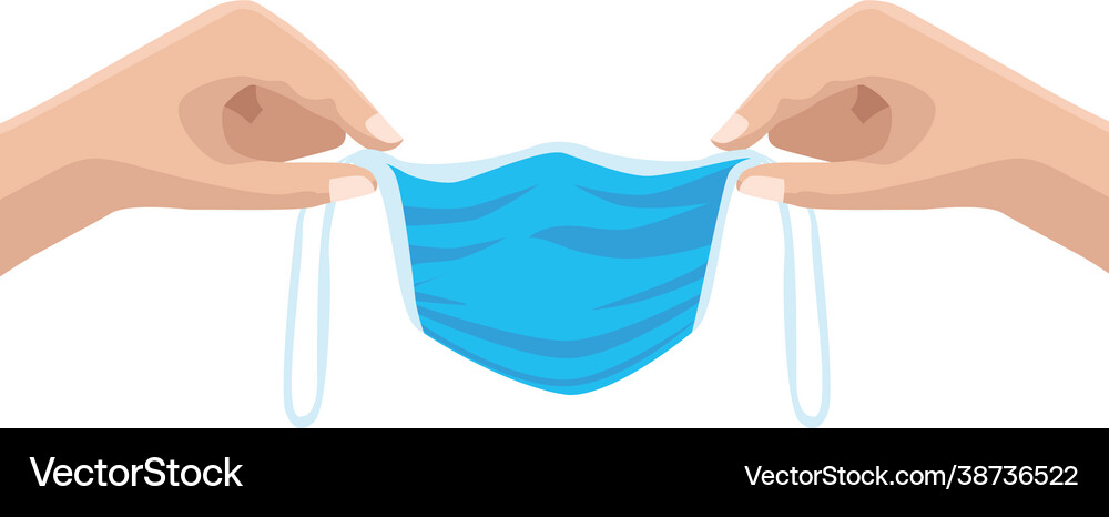 Hands holding medical mask Royalty Free Vector Image
