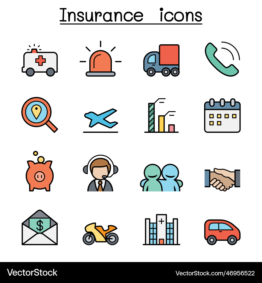 Insurance color line icon set Royalty Free Vector Image