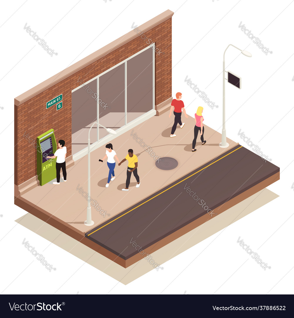 People using atm composition Royalty Free Vector Image