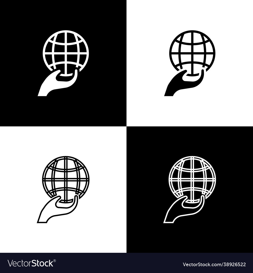 Set Human Hand Holding Earth Globe Icon Isolated Vector Image