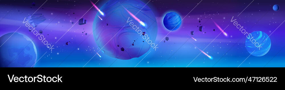 Space background with alien planets meteorites Vector Image