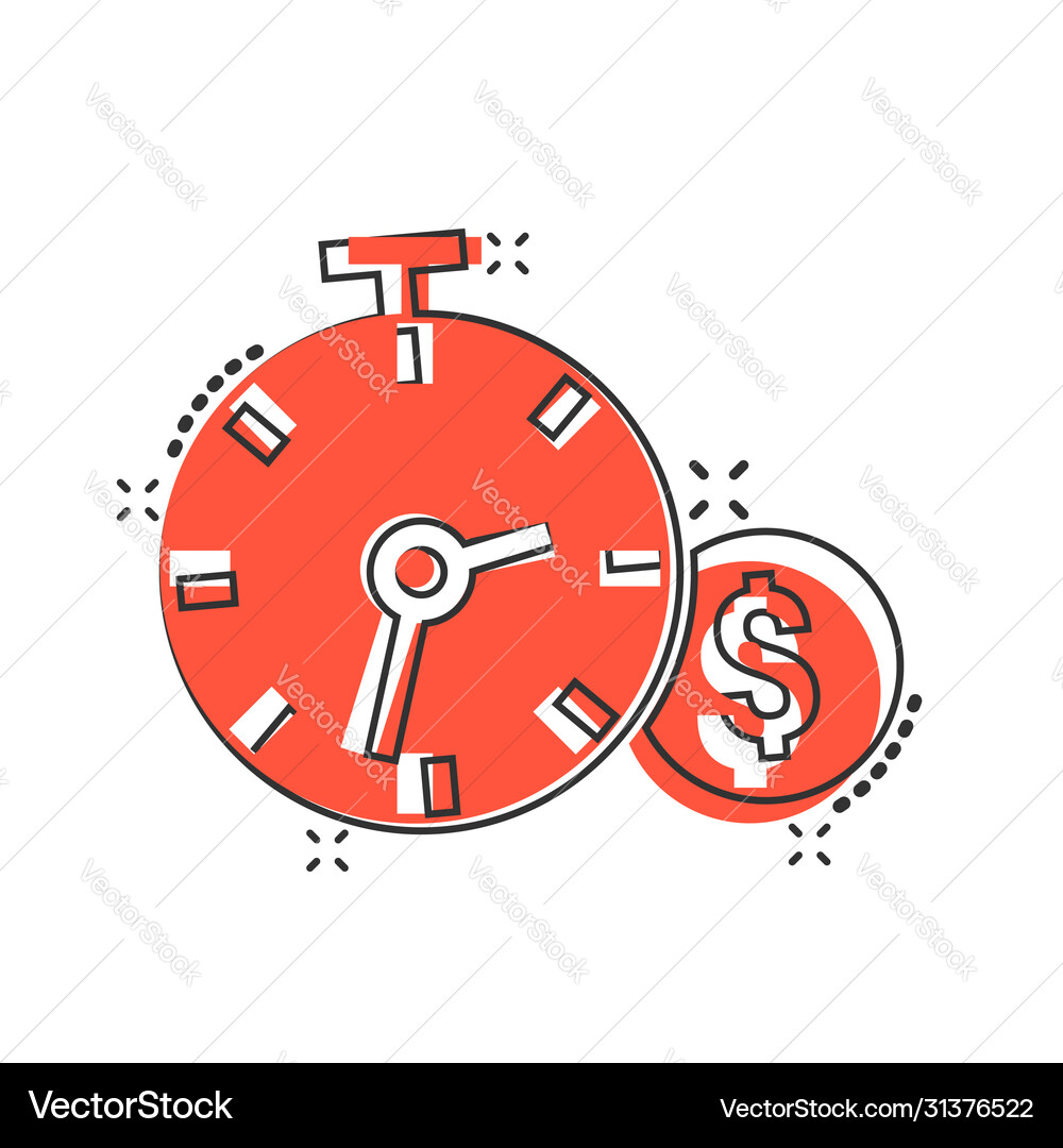 Time is money icon in comic style clock Royalty Free Vector