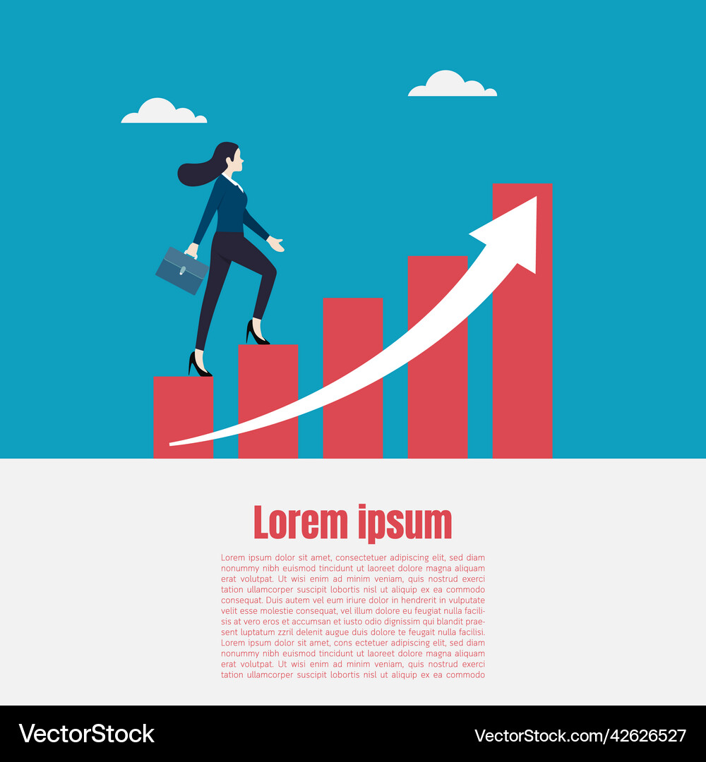 Businesswoman running on a growth graph path Vector Image
