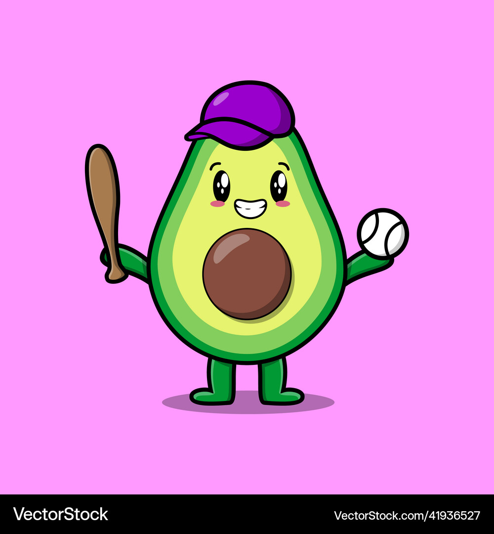 Cute cartoon avocado character playing baseball Vector Image