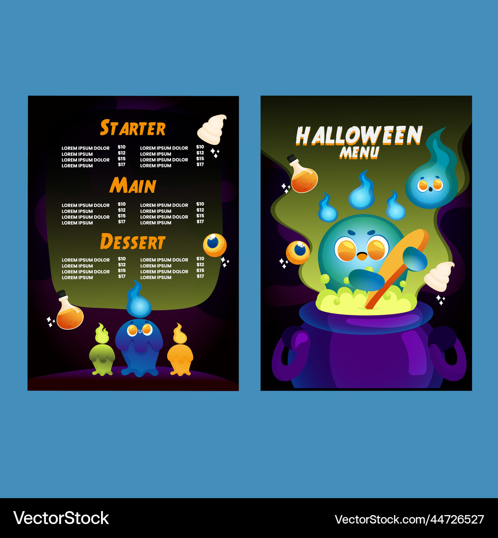 Drawn halloween menu template design Royalty Free Vector