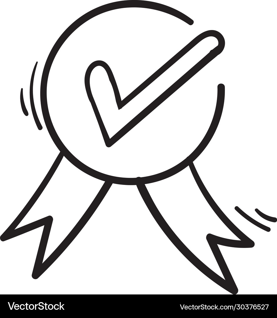 Hand drawn ribbon check mark icon emblem logo Vector Image
