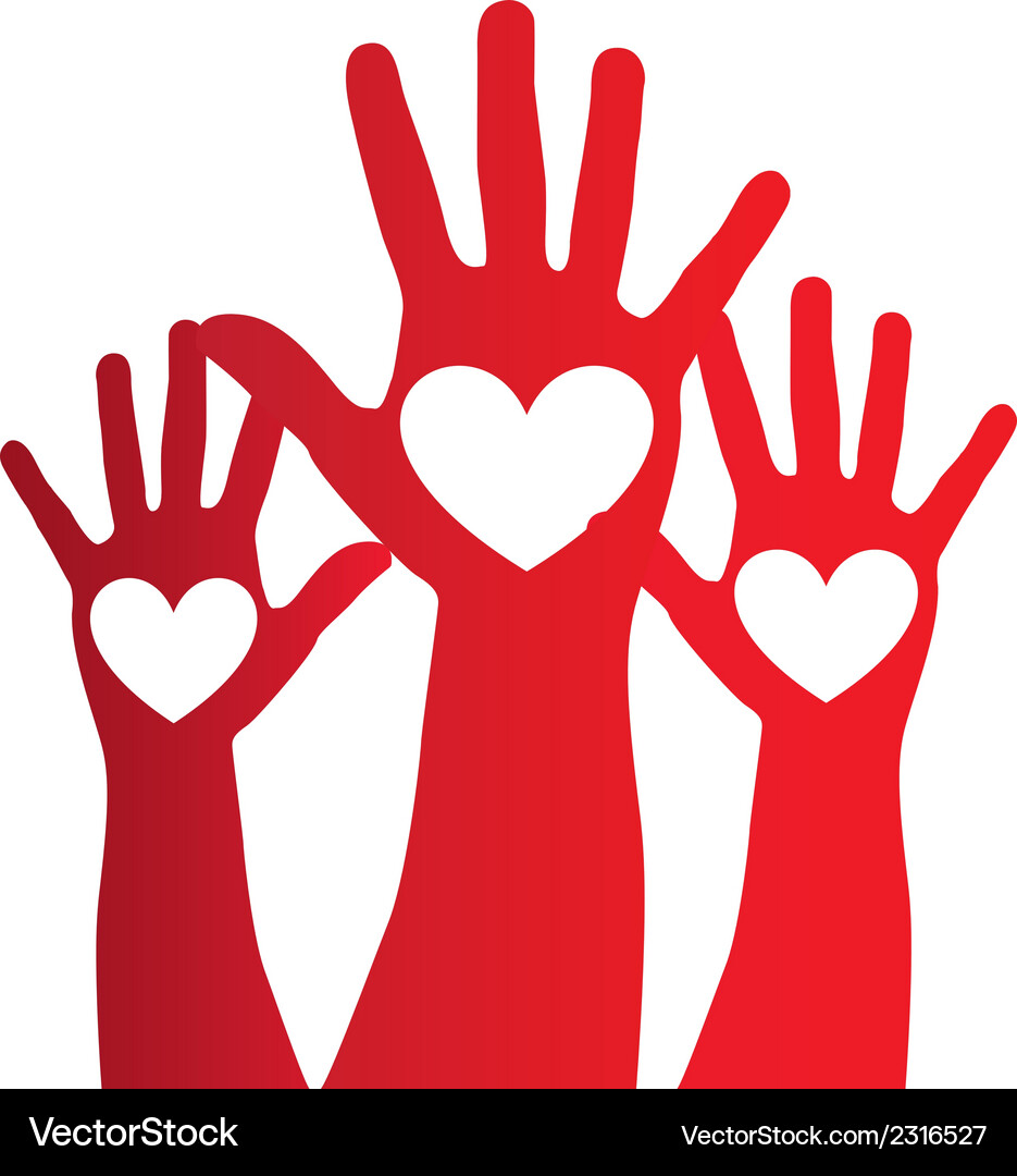 Heart over red hand white background Royalty Free Vector