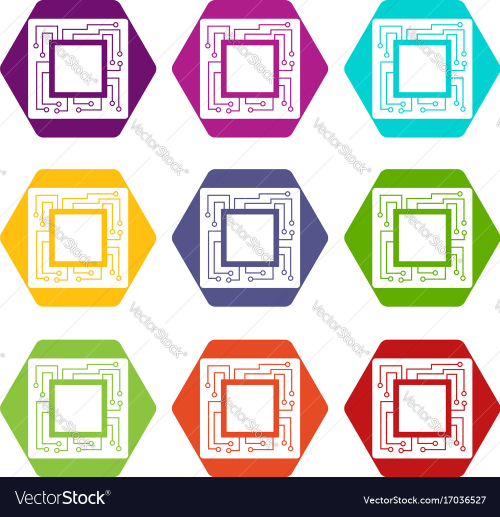 Microchip icon set color hexahedron Royalty Free Vector