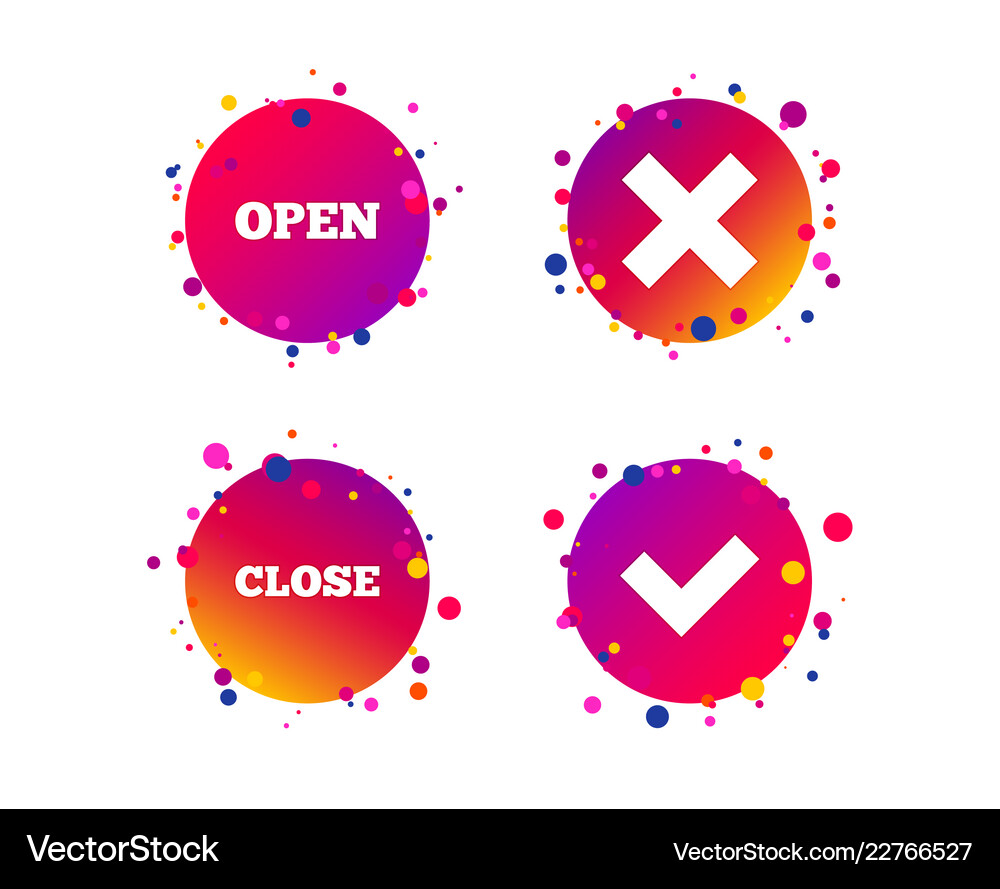Open and close icons check or tick delete sign Vector Image