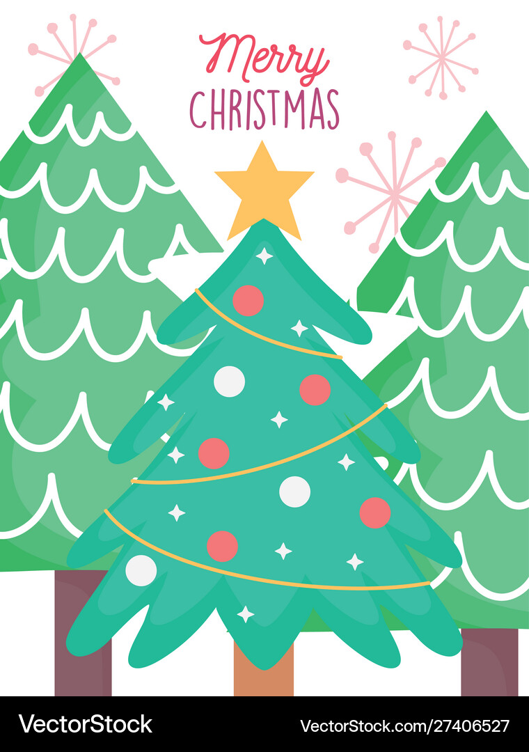 Pine tree balls star decoration merry christmas Vector Image
