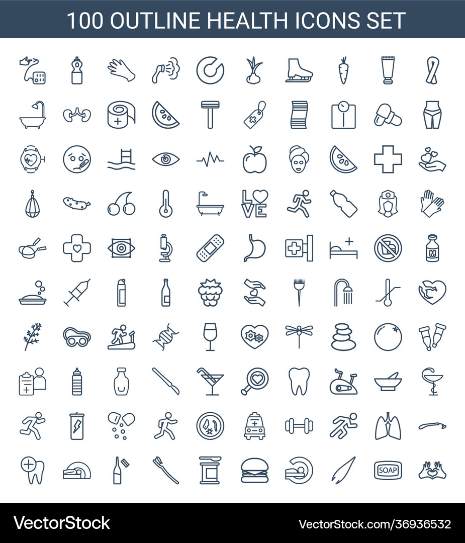 100 health icons Royalty Free Vector Image - VectorStock