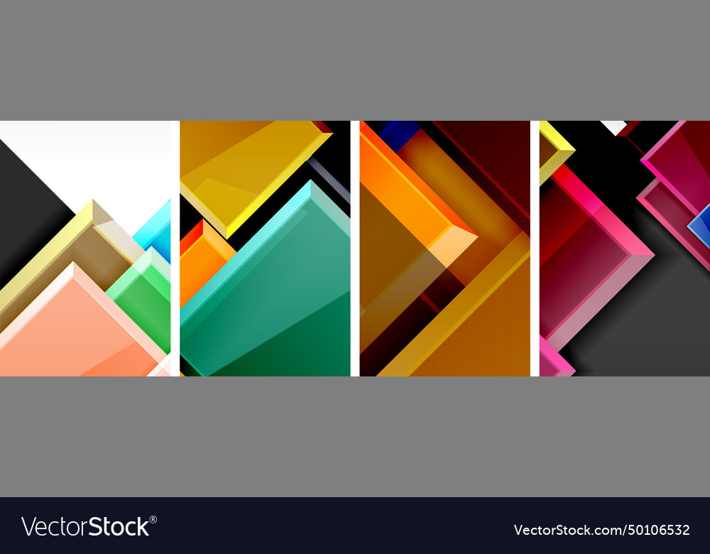 Color glass glossy square composition poster set Vector Image