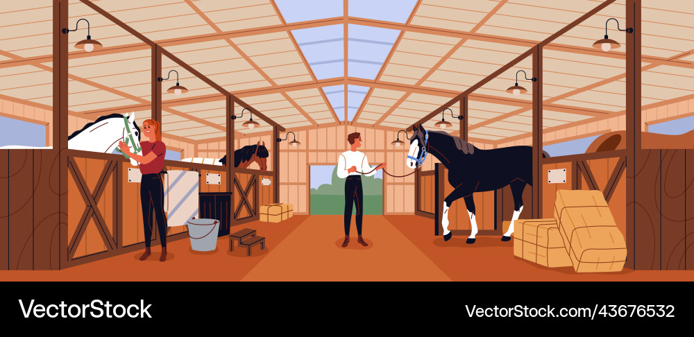 Equine stable for horses stallions inside wood Vector Image