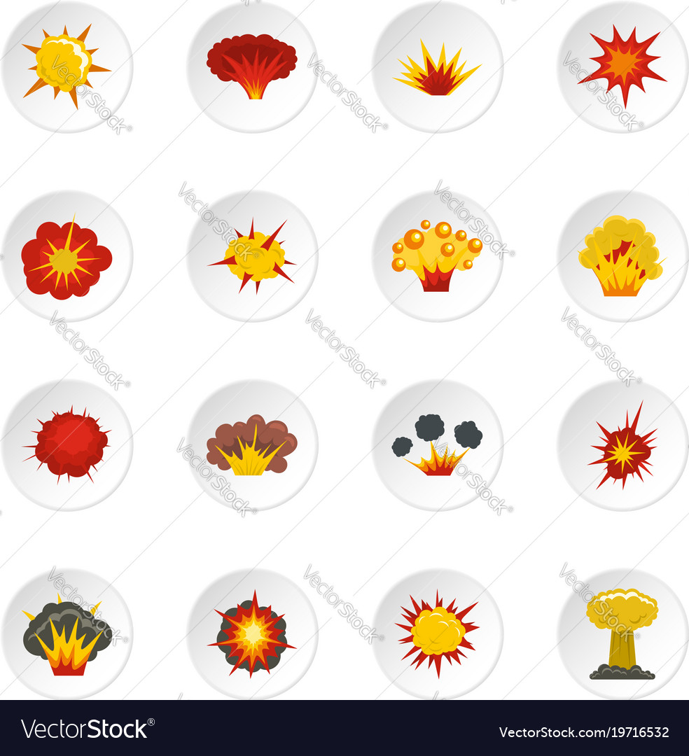 Explosion icons set in flat style Royalty Free Vector Image