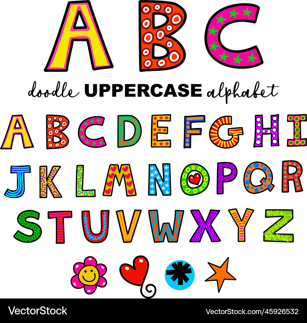 Freehand doodle uppercase alphabet font Royalty Free Vector