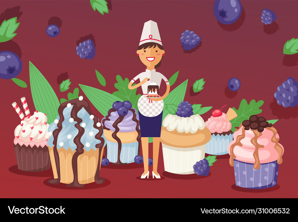 Happy pastry chief people in cap Royalty Free Vector Image