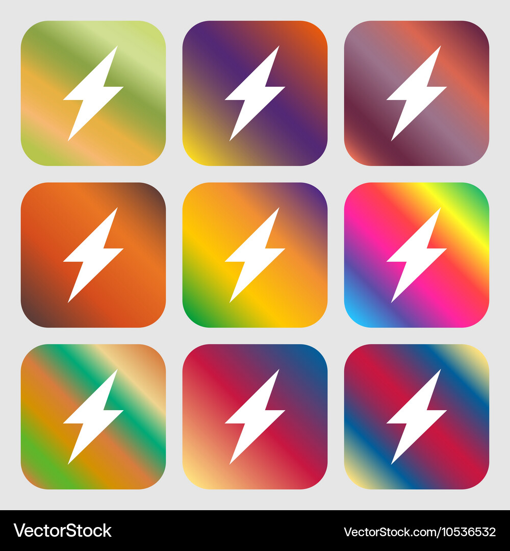 Photo flash icon sign nine buttons with bright Vector Image