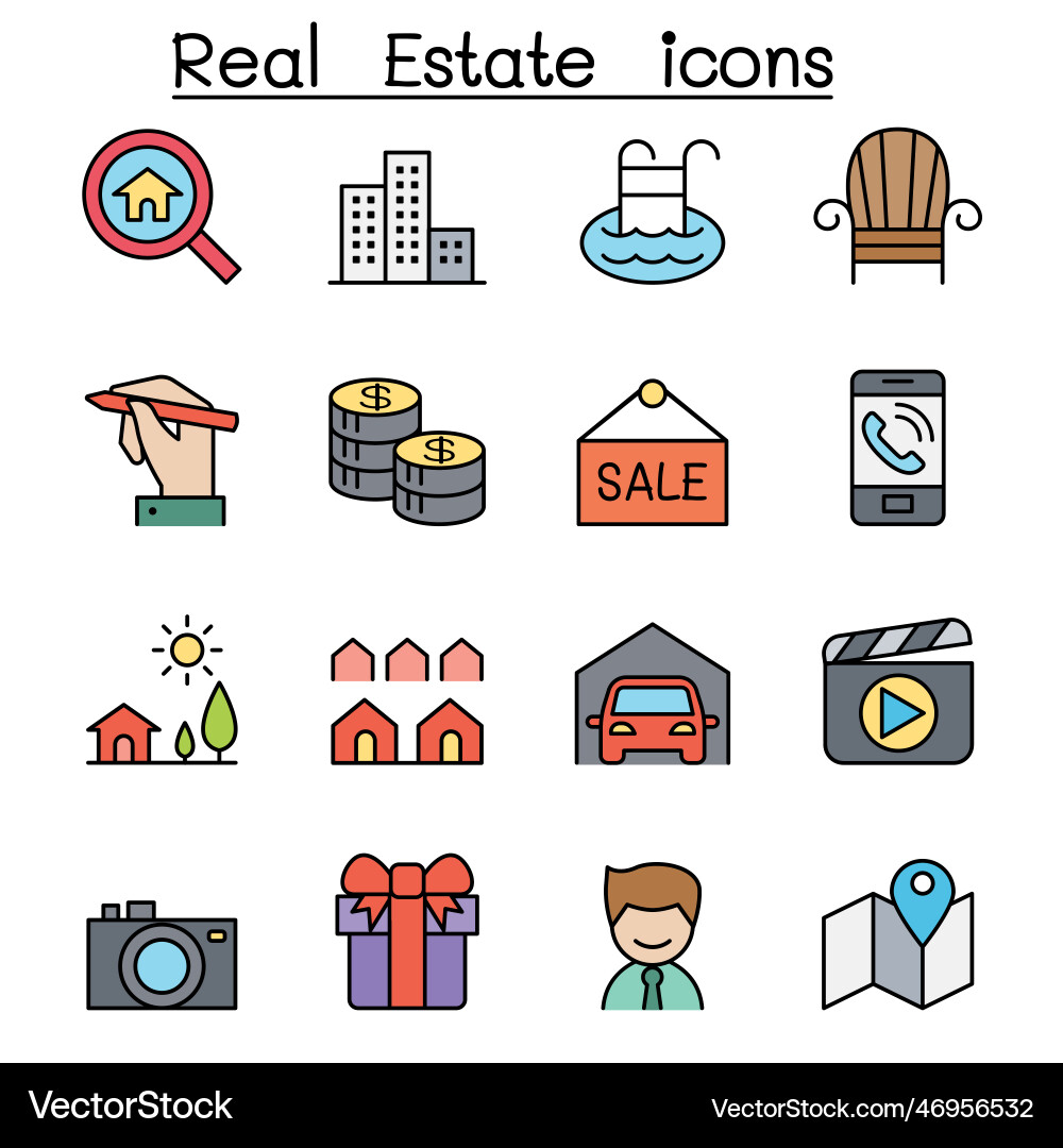 Real estate color line icon set Royalty Free Vector Image
