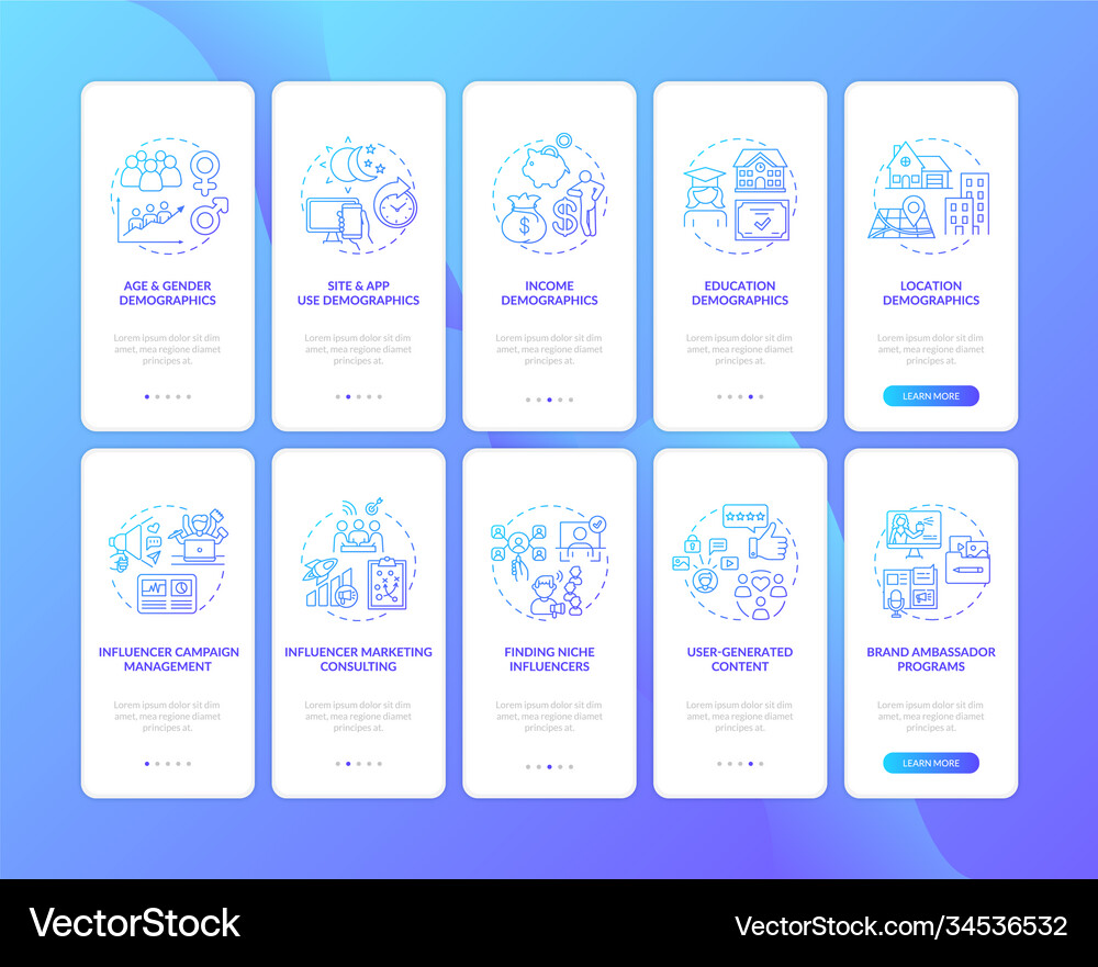 Social media demographics onboarding mobile app Vector Image