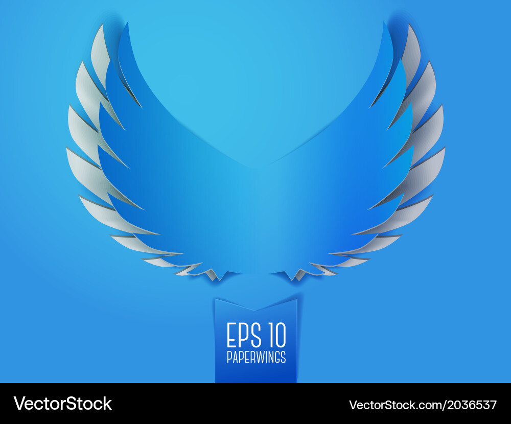 Blue paper angel wings emblem Royalty Free Vector Image
