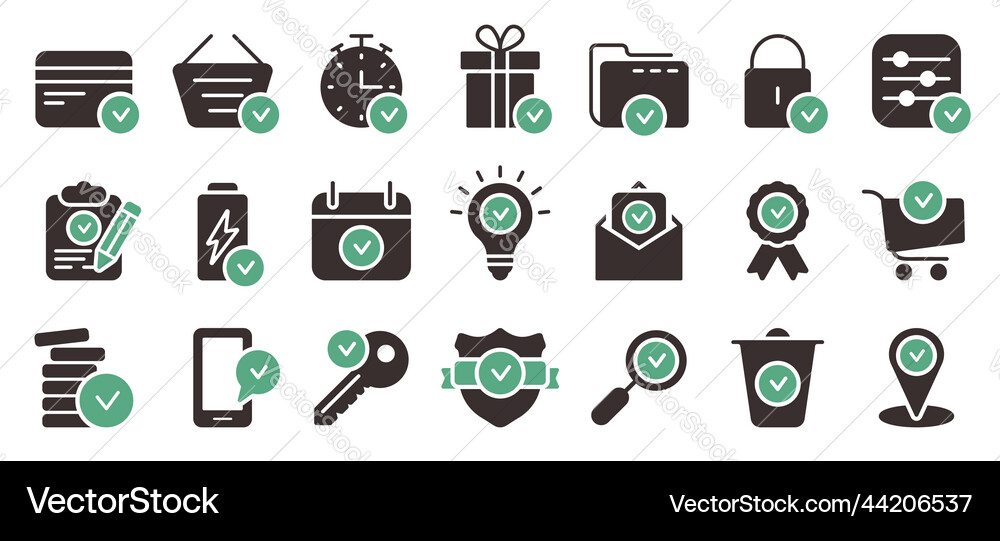 Checkmark success good service silhouette icon set
