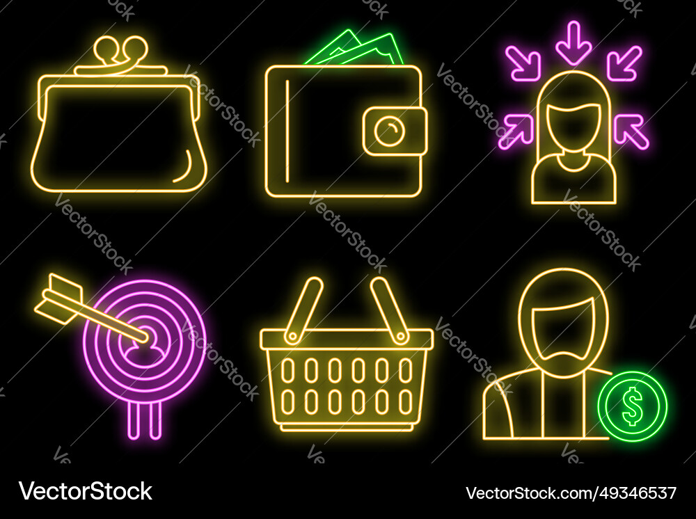 Digital buyer icons set neon Royalty Free Vector Image