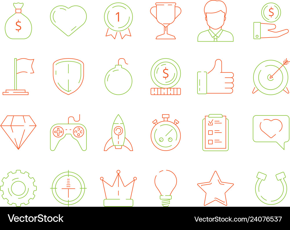 Gamification icons business achievements line Vector Image