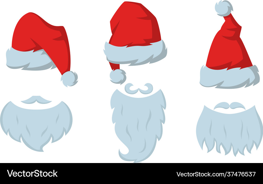 Set red hats and beards santa claus Royalty Free Vector