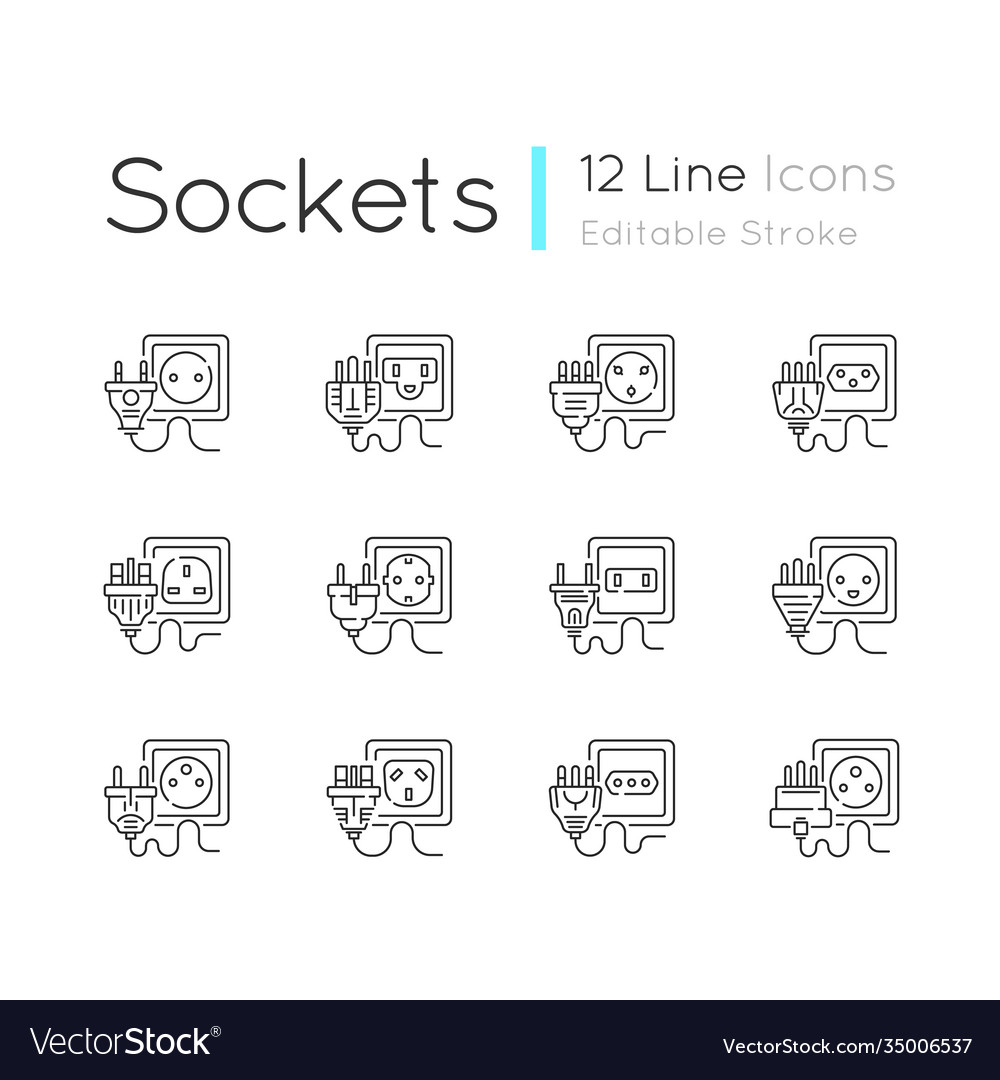 Sockets linear icons set Royalty Free Vector Image