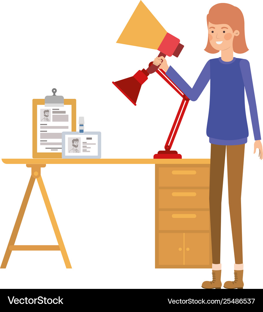 Woman in work office with white background Vector Image
